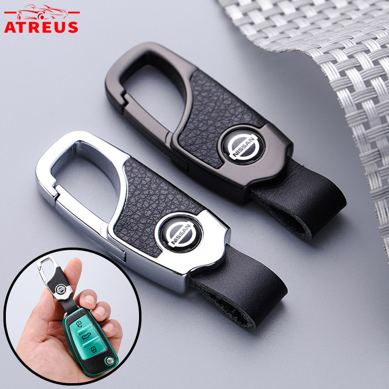 Nissan Car Logo Keychain Metal Leather Car Keychain Creative Key Holder ...