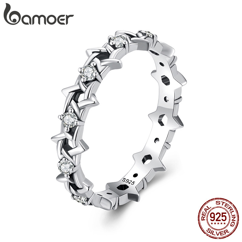 Bamoer 925 Sterling Silver Ring Six-pointed Star Design Jewelry Women Gift | Shopee Philippines