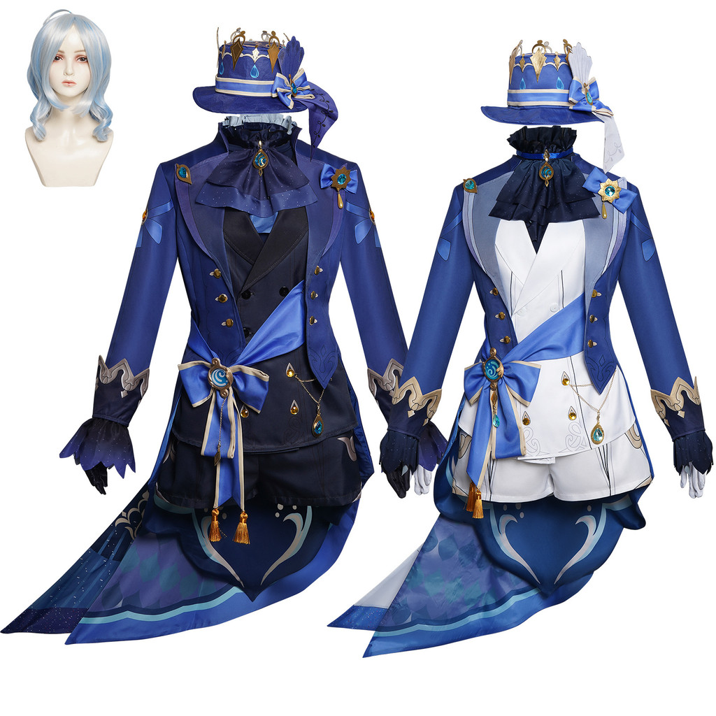 Anime Game Genshin Impact Black Furina Cosplay Focalors Hat Hair Full ...