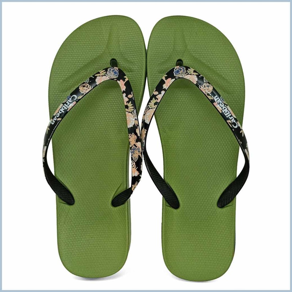 Caribbean'K*Ladies Flip-flops:/NX$Floral^zD$(Olive^li$Green) | Shopee ...