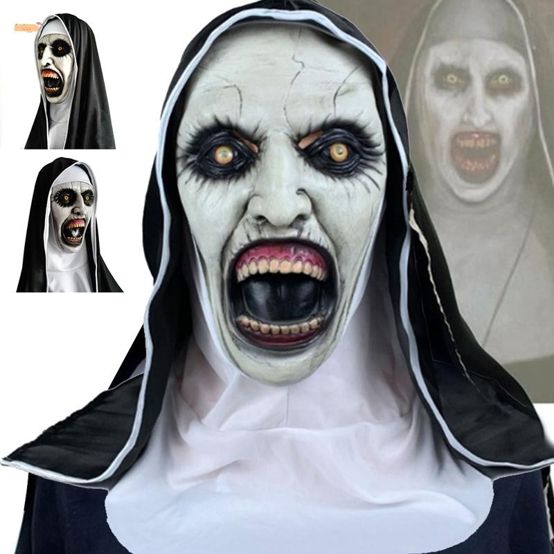 Sweet The Horror Scary Nun Latex Mask w/Headscarf Valak Cosplay for ...