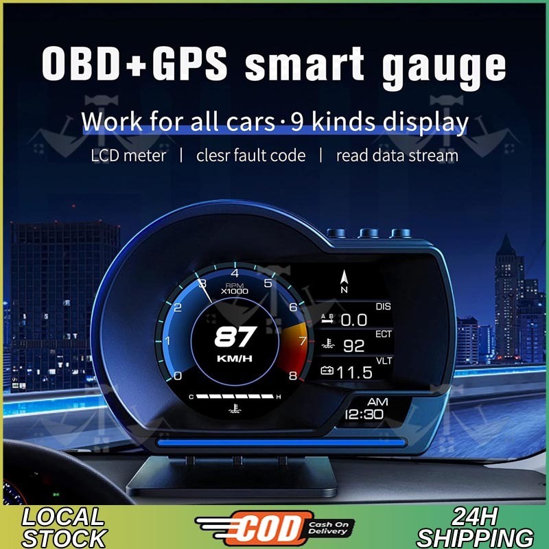 P6 OBD+GPS Dual System Head Up Display Car HUD Gauge Digital Obd2 Meter ...