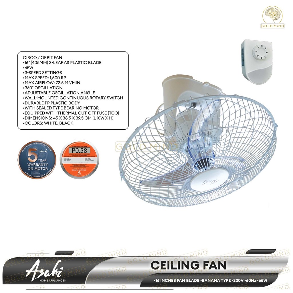 Asahi by Goldmind 16inch Banana type Ceiling Fan | Asahi Electric Fan ...