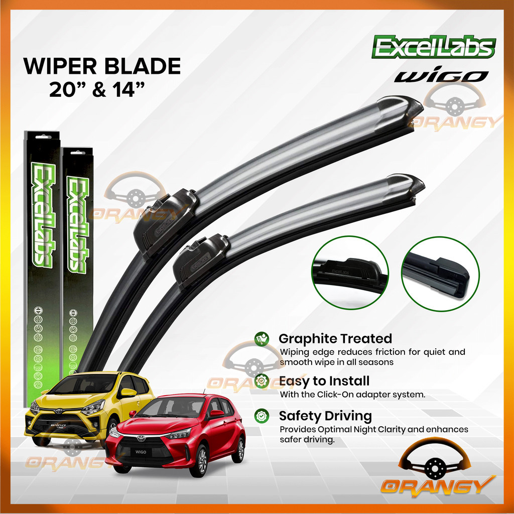 Toyota Wigo 2012 to 2025 EXCELLABS Banana Wiper Blade Front (20/14) or Front & Rear (20/14 /11 ...