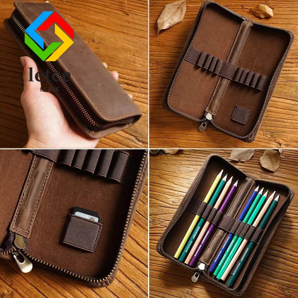 LETCE Pencil Bag, Genuine Leather Handmade Pen , Creative Cowhide with ...