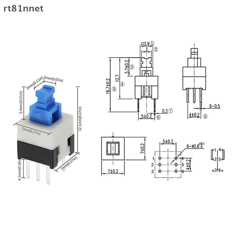 COD RT 10Pcs/Lot Square 7x7x12mm 6 Pin DPDT Mini Push Button Flat Self-locking Switch G64 ...