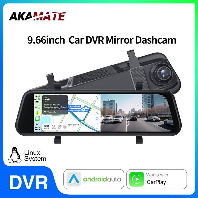 9.66inch Car DVR Mirror Rear Dashcam Wireless CarPlay Android Auto ...