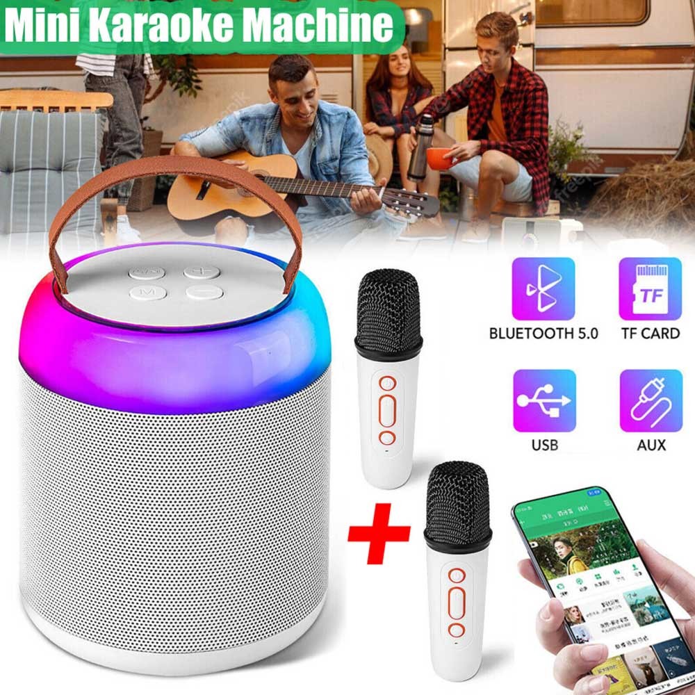 Mini Karaoke Machine with Two Wireless Microphones Portable Bluetooth ...