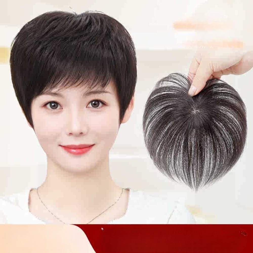 Natural Wig piece for real hair covering top white hair fluffy ...