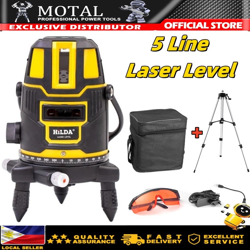 5 Line Laser Level Self-Leveling 360 Rotatable Indoor Outdoor Red Laser ...