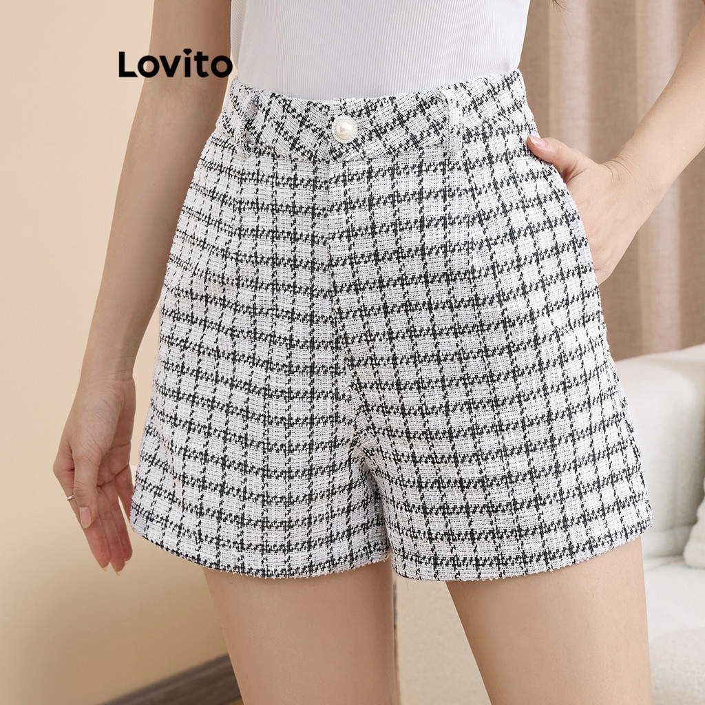 Lovito Women Elegant Gingham Zipper Shorts L109MD453 | Shopee Philippines