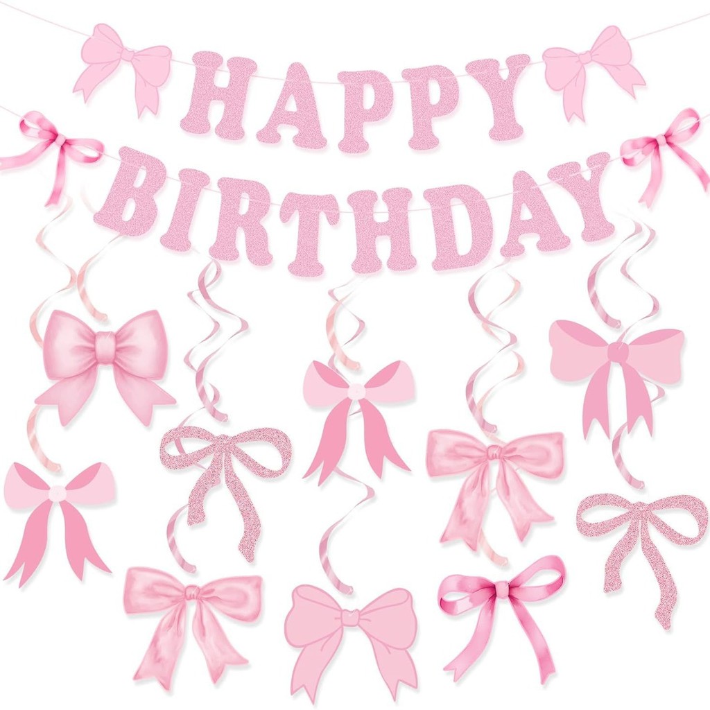 Bow Birthday Party Decorations, Pink Bow Birthday Banner Bow Party ...