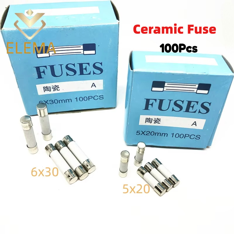 100PCS 5*20mm 6*30mm Ceramic Fuse 0.5A-30A Fast Blow Ceramic Fuse 1A 2A ...
