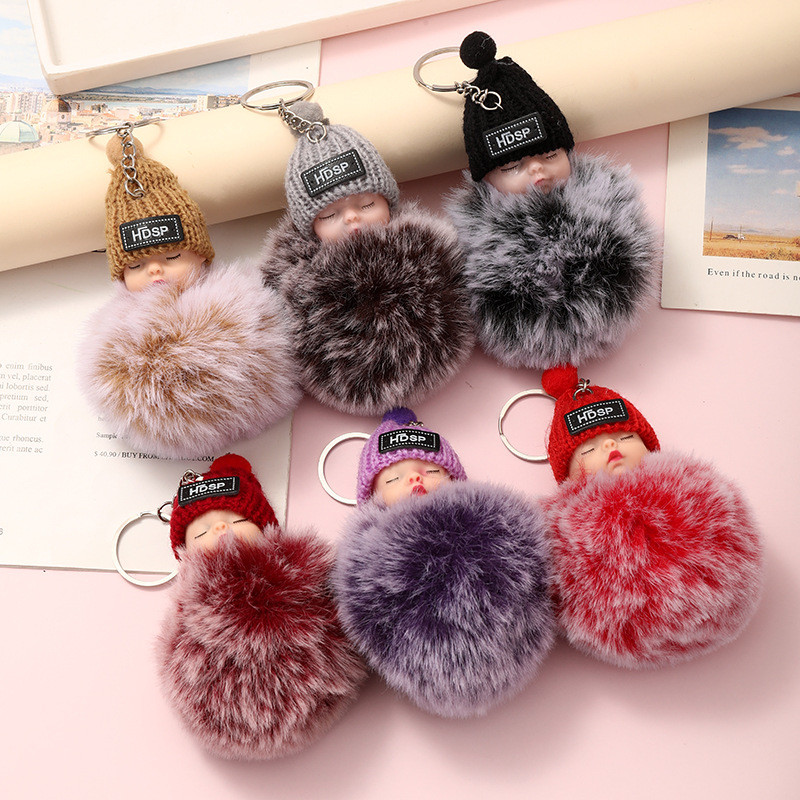 Sleeping Baby Keychain Cute Soft Fluffy Plush Doll Key Ring Bags ...