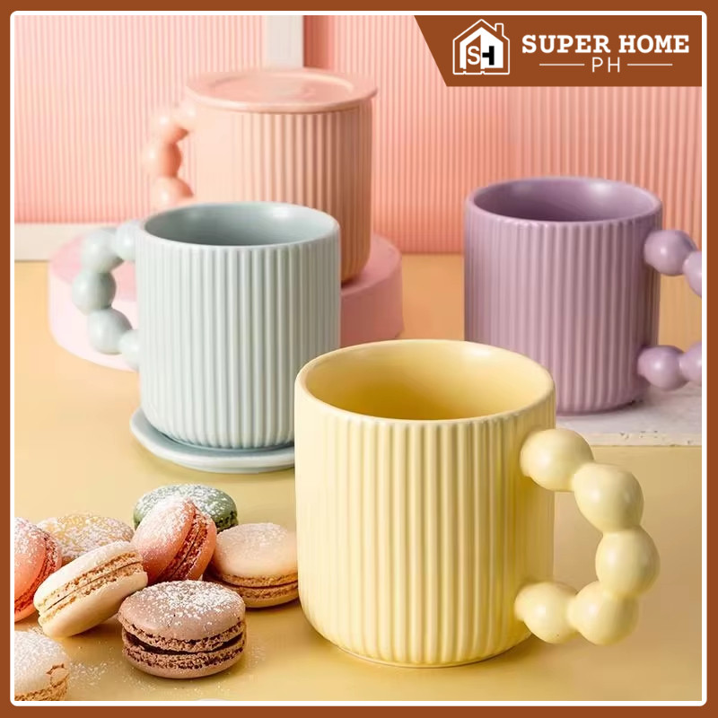SHOME 375ml Ceramic Nordic Mug Macaroon Color Tea/Water Mug with Cover ...