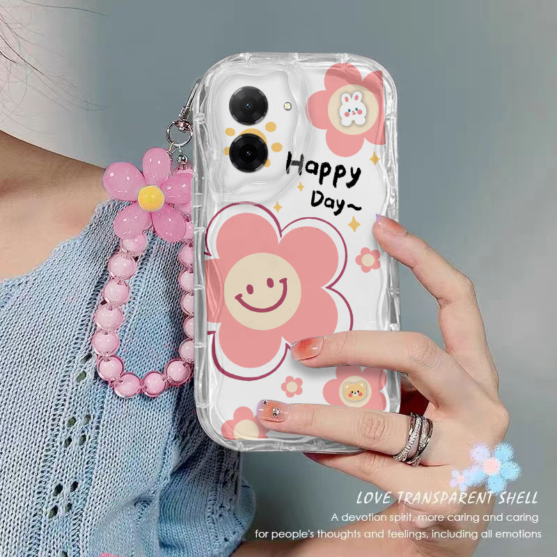 Casing Redmi A5 POCO C71 clear phone CASE flower Bead hanging rope ...