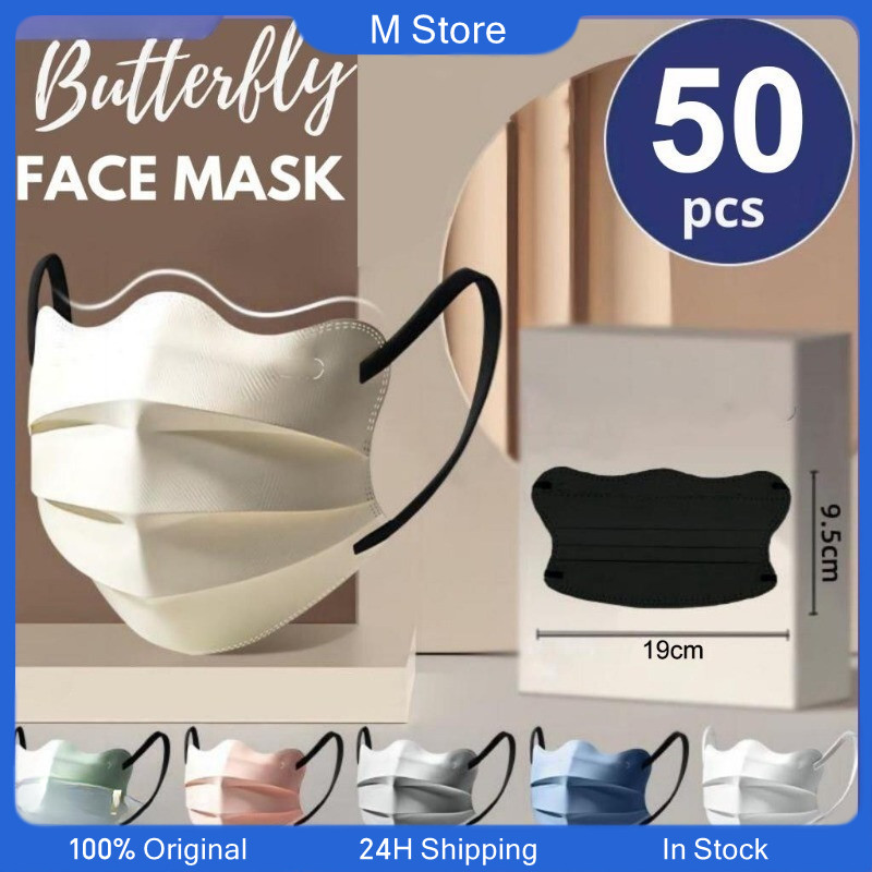 50PCS/Pack 3-layer Dust Face Mask Butterfly Face Mask V-shaped Mask ...