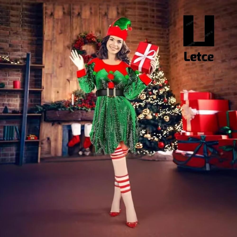 LETCE Christmas Elf Dress Set, Sequin Christmas Dress Up Christmas Elf ...