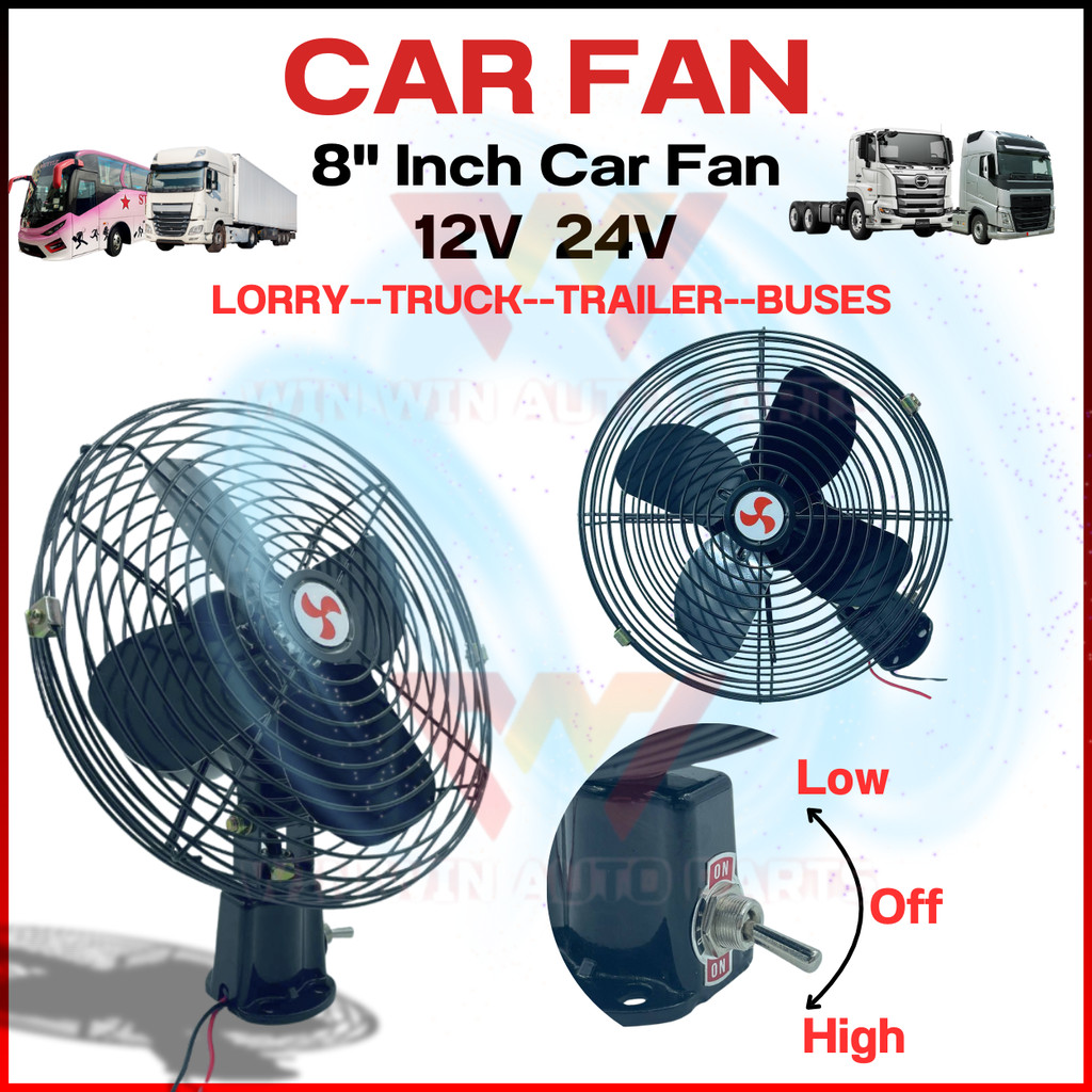 Kipas Lori Car Lorry Fan 12V/24V 8" inch Adjustable Fast Cooling ...
