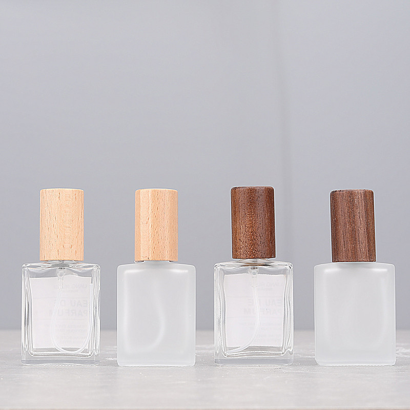 15ml Transparent/Frosted Square Sample Bottle wooden Cap Refillable ...