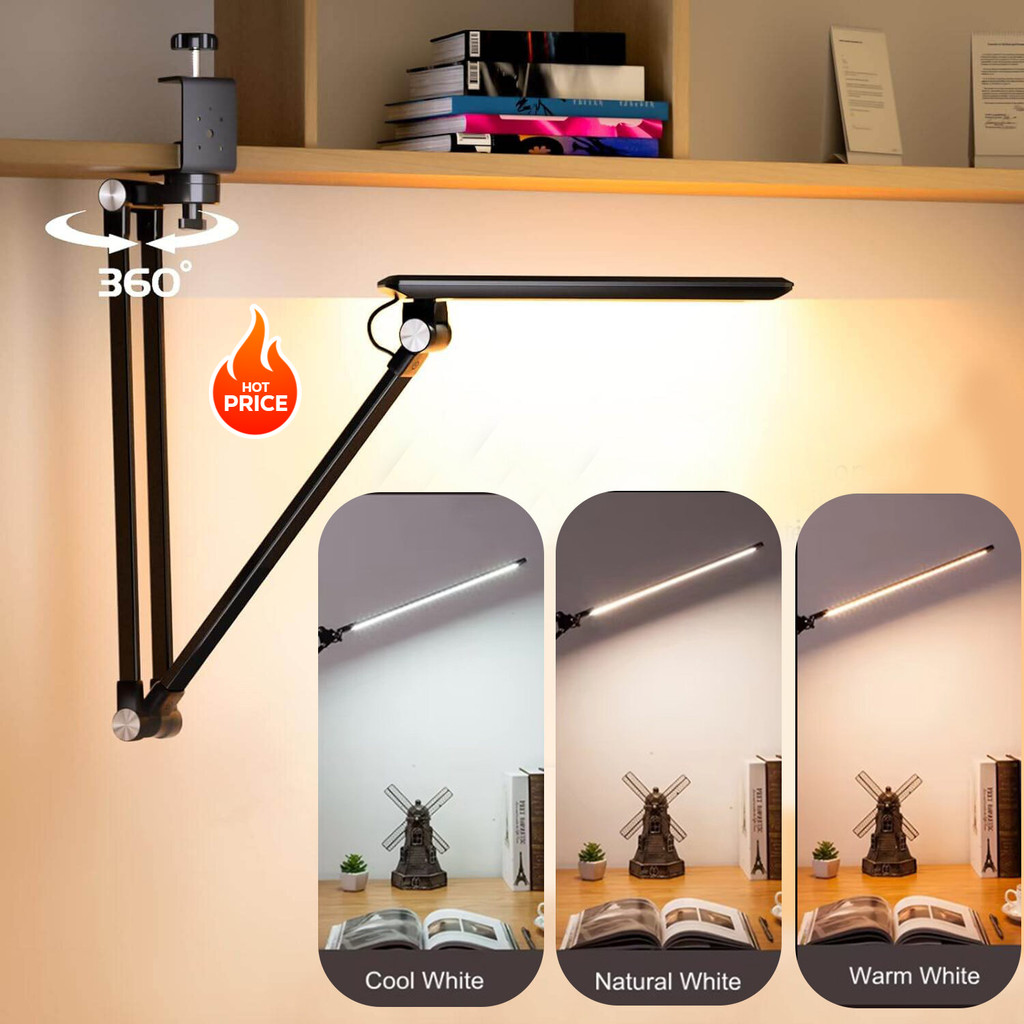 Long Arm Folding Eye Lamp LED Folding Desk Lamp 3 Color Modes Metal ...