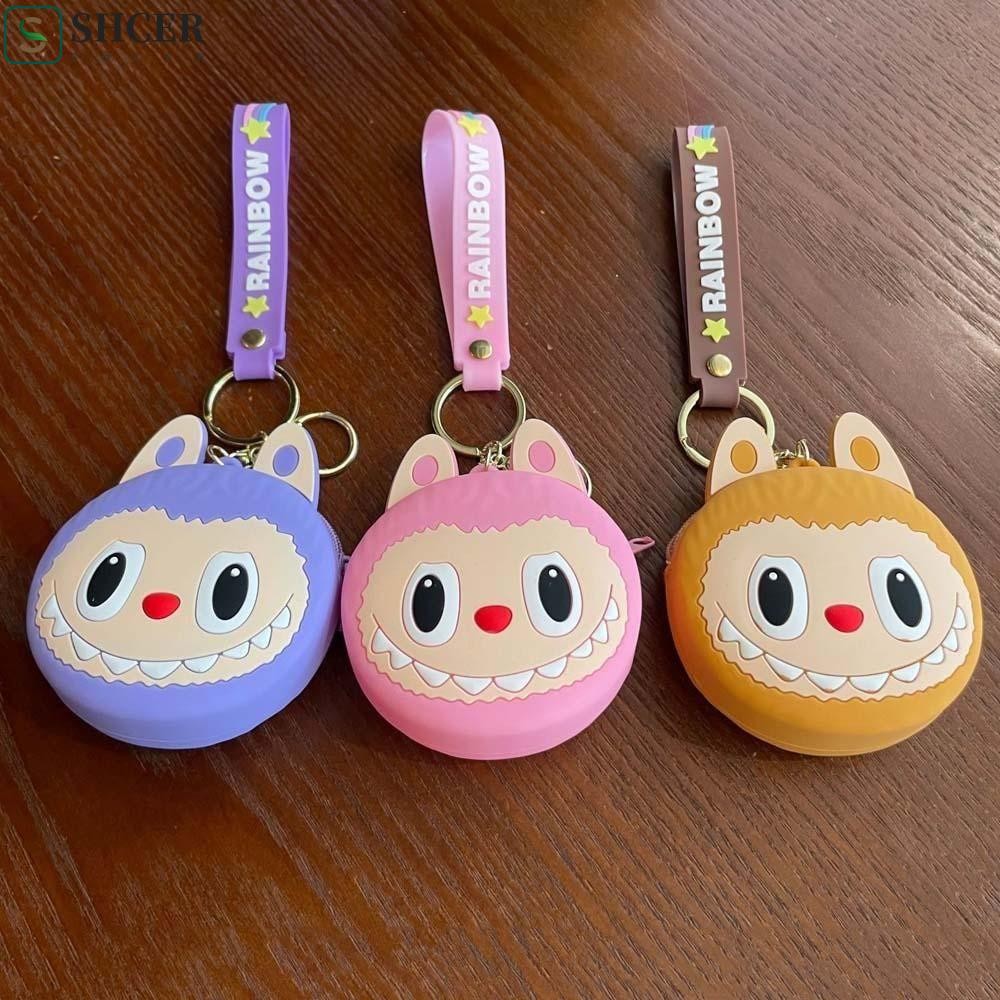 SHCER Labubu Zero Wallet, Silicone Anime Peripherals Labubu Key Ring ...