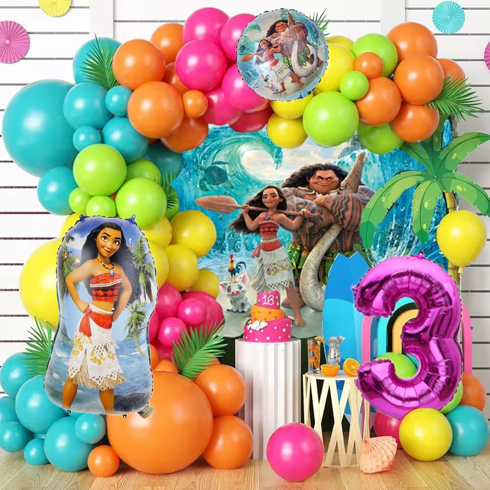 89pcs Disney Moana Theme Balloon Orange Yellow Blue Balloons Garland ...