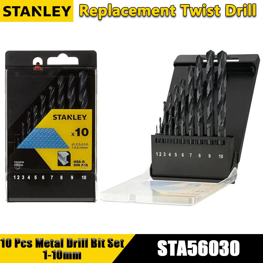 STANLEY STA56030 10Pcs HSS-R Metal Drill Bit Set 1-10mm Stainless Steel ...