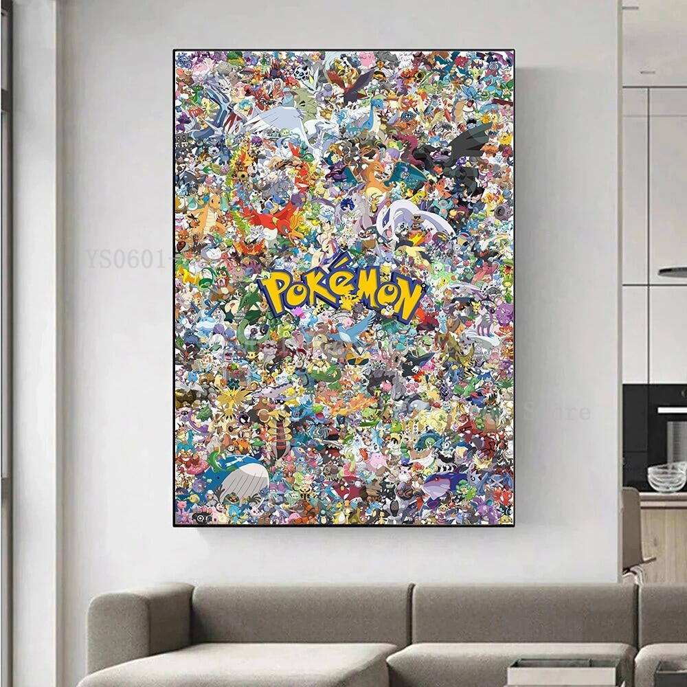 Pokemon All The Characters Poster Pikachu Japanese Anime Canvas ...