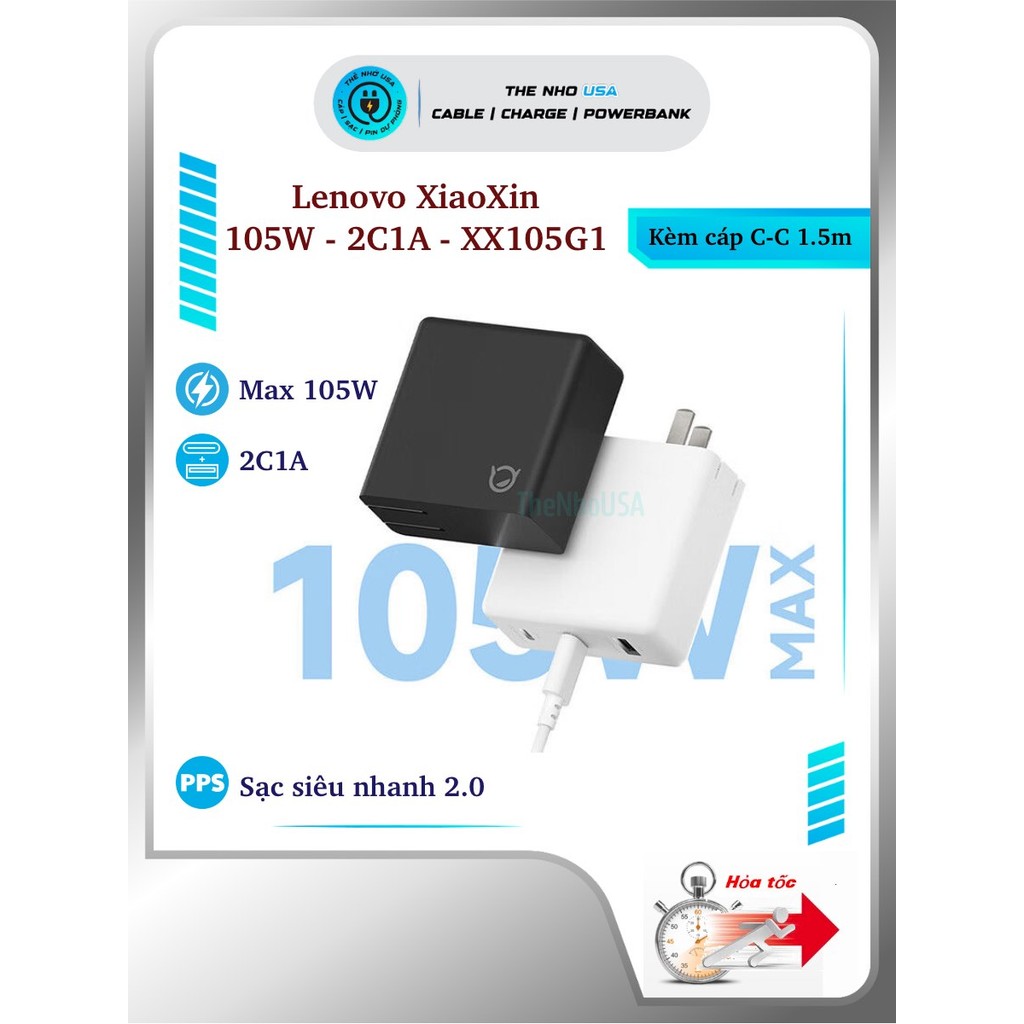 Lenovo XiaoXin 105W XX105G1 fast charger 3 ports 2C1A type C Max 100W ...