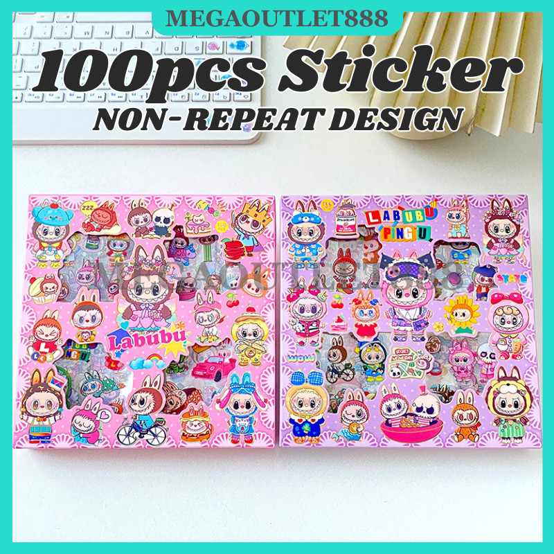 LOCAL!! 100pcs Non-Repeat Sticker Labubu The Monster Cute Stickers Box ...