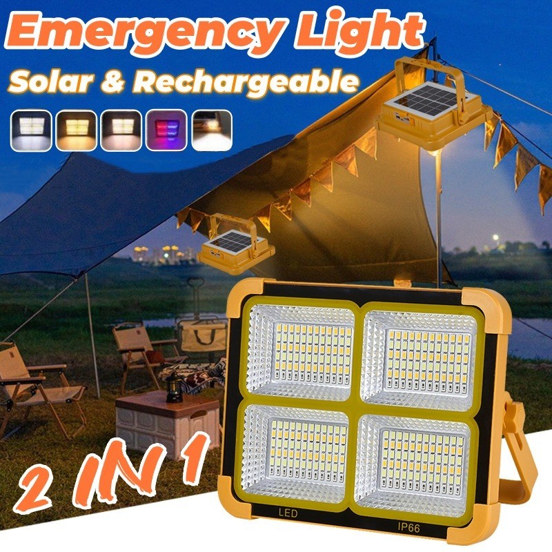 Solar Emergency Light Multifunction Portable Camping Lamp Outdoor Waterproof Rechargeable LED ...