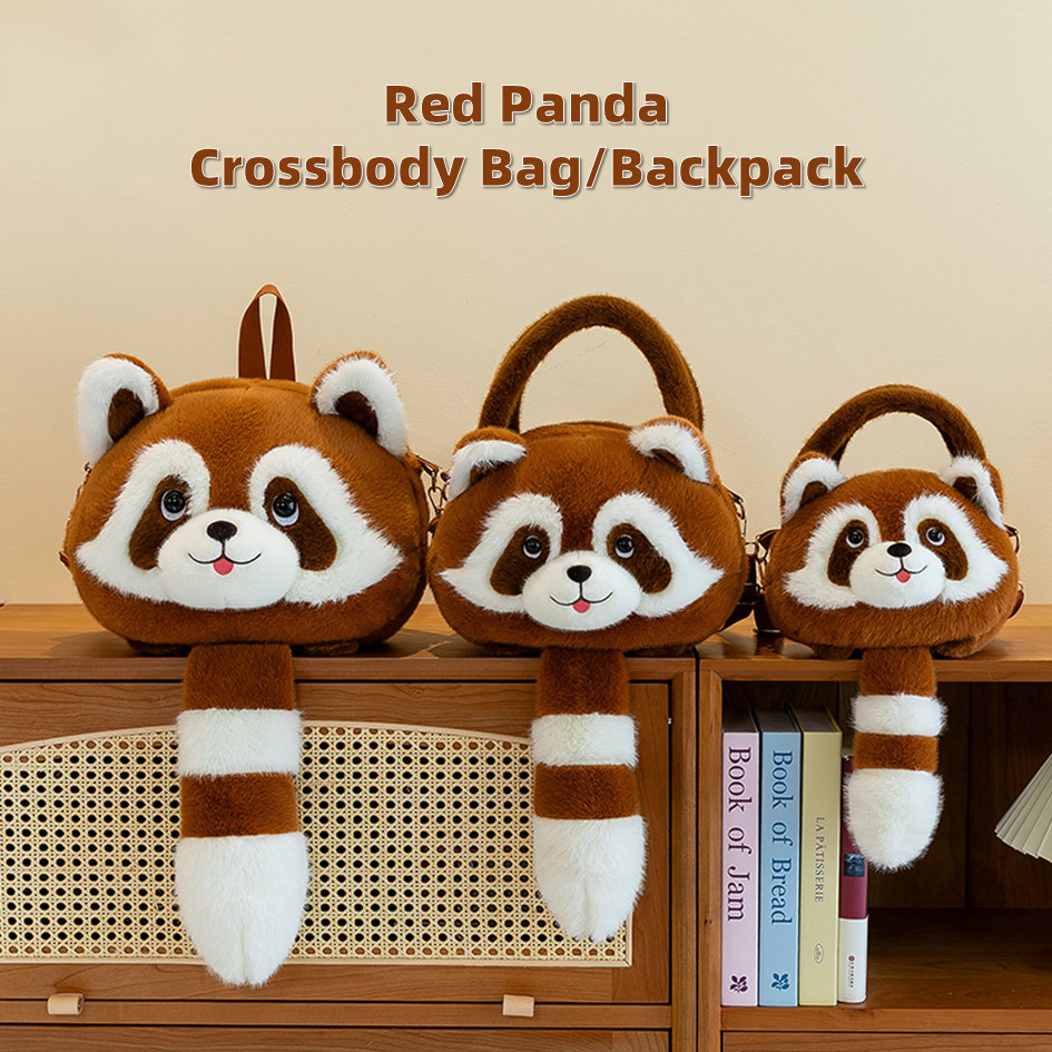 Cute red panda plush bag Crossbody bag backpack Cartoon raccoon ...