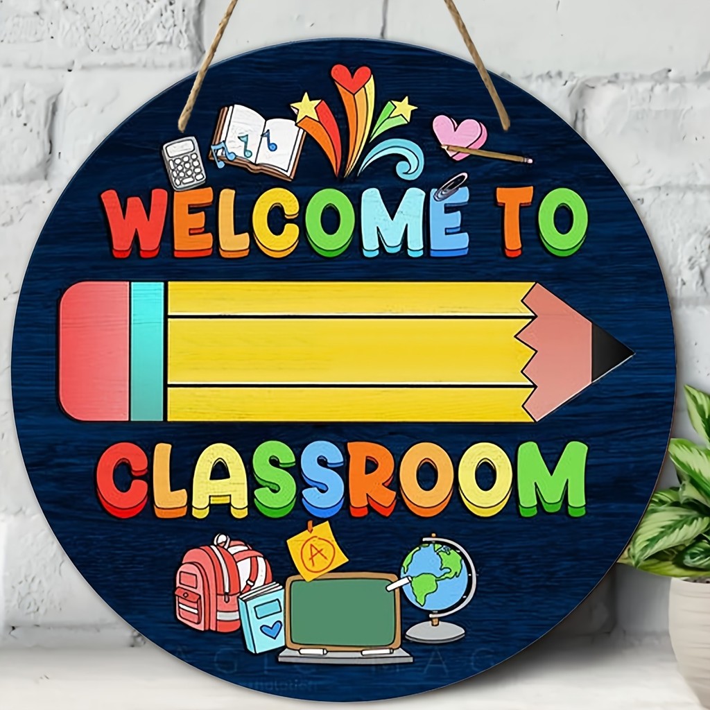 8" Round Faux Wood Welcome to the Classroom Sign, Customizable Teacher ...