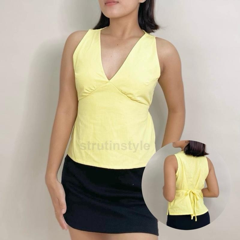 CG1132 AGNES VNECK COTTON LINEN TOP | Shopee Philippines