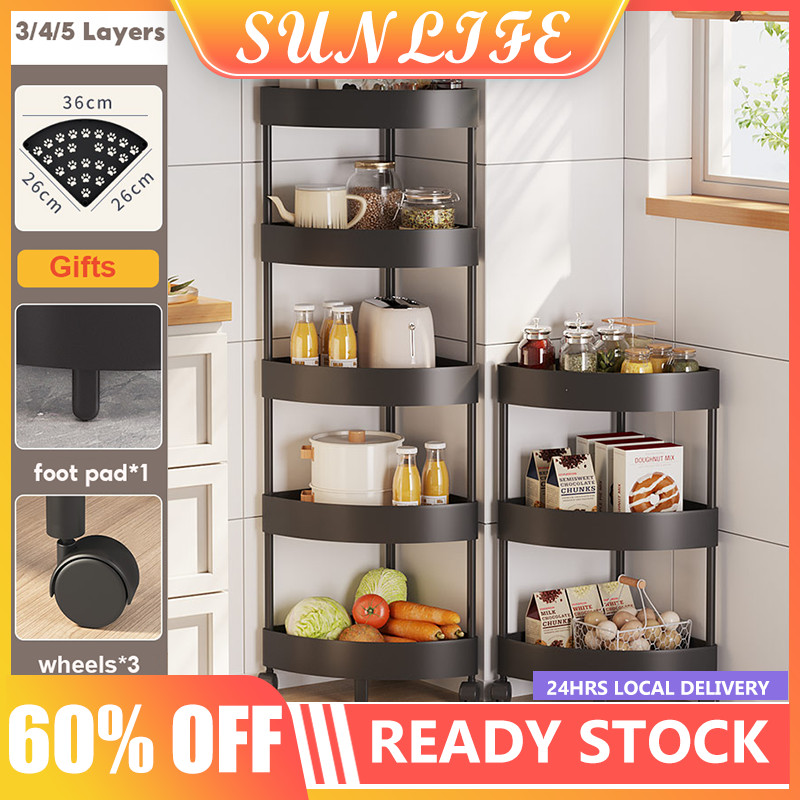 Sunlife Kitchen Corner Shelf Multi-Layers Trolley Cart Organizer Moving ...