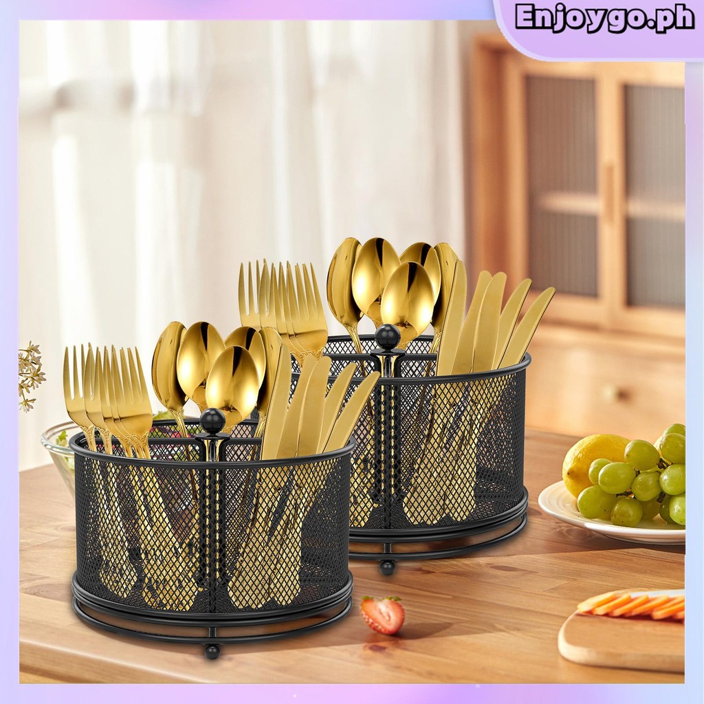 2Pcs 360° Rotating Metal Utensil Caddy Metal Silverware Caddy Organizer ...