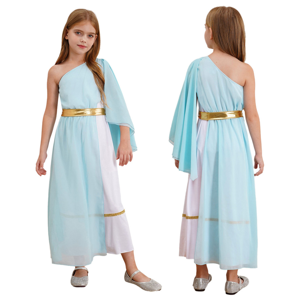Oyolan Kids Girls Greek Nymph Toga Ruffles One Shoulder Maxi Lyrical ...