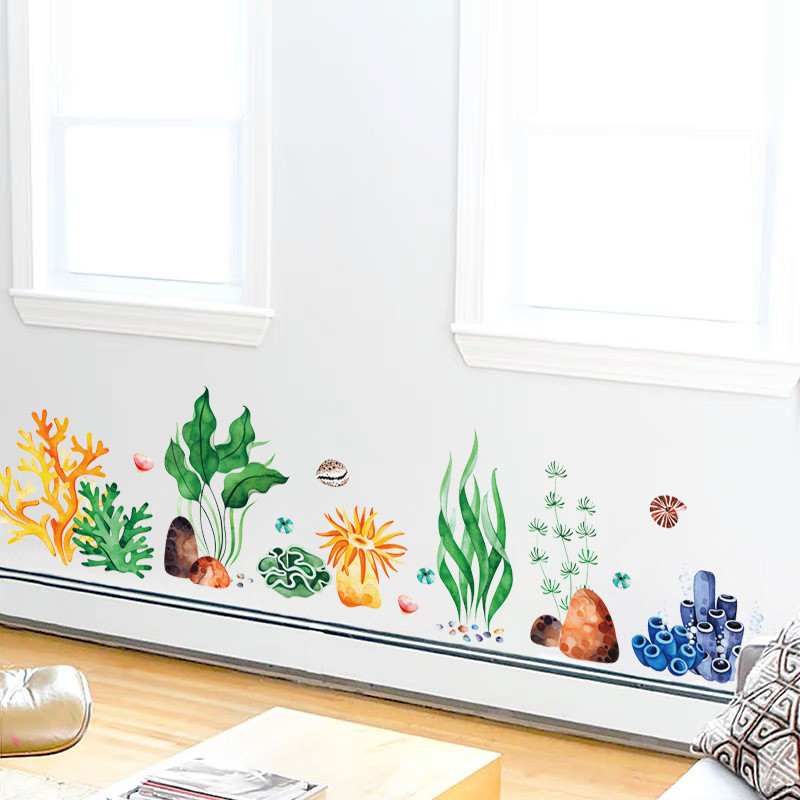 Cartoon Ocean Wall Stickers, Coral Seaweed Self-Adhesive Wall Stickers ...