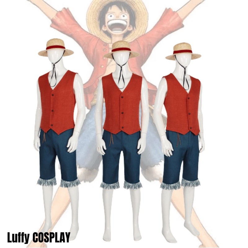 One Piece Luffy Halloween Cosplay Costume Set Party Uniform Clothes Hat ...