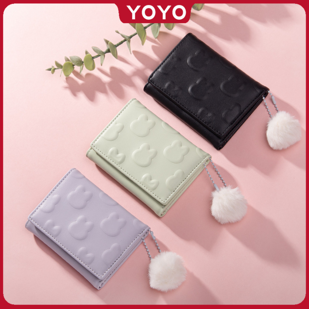 YoYo #W6167 Fashion Furball Bunny Print PU Short Trifold Fashion Wallet ...