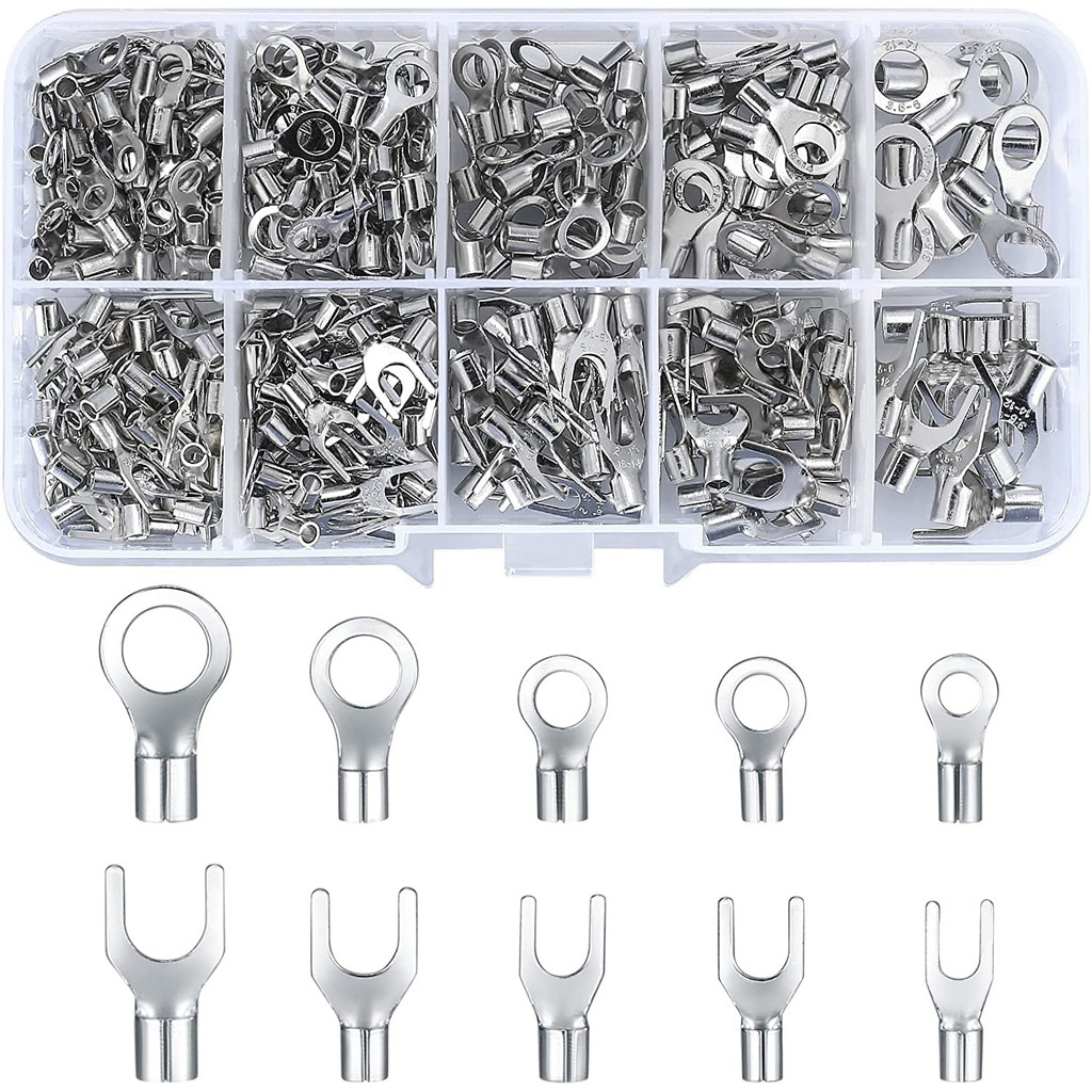 200/320Pcs 10 in 1 Terminals Non-Insulated Ring Fork U-Type Brass ...