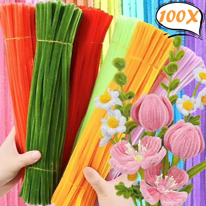 100Pcs Multicolour DIY Chenille Stems Colorful Sticks Pipe Cleaner Rod ...
