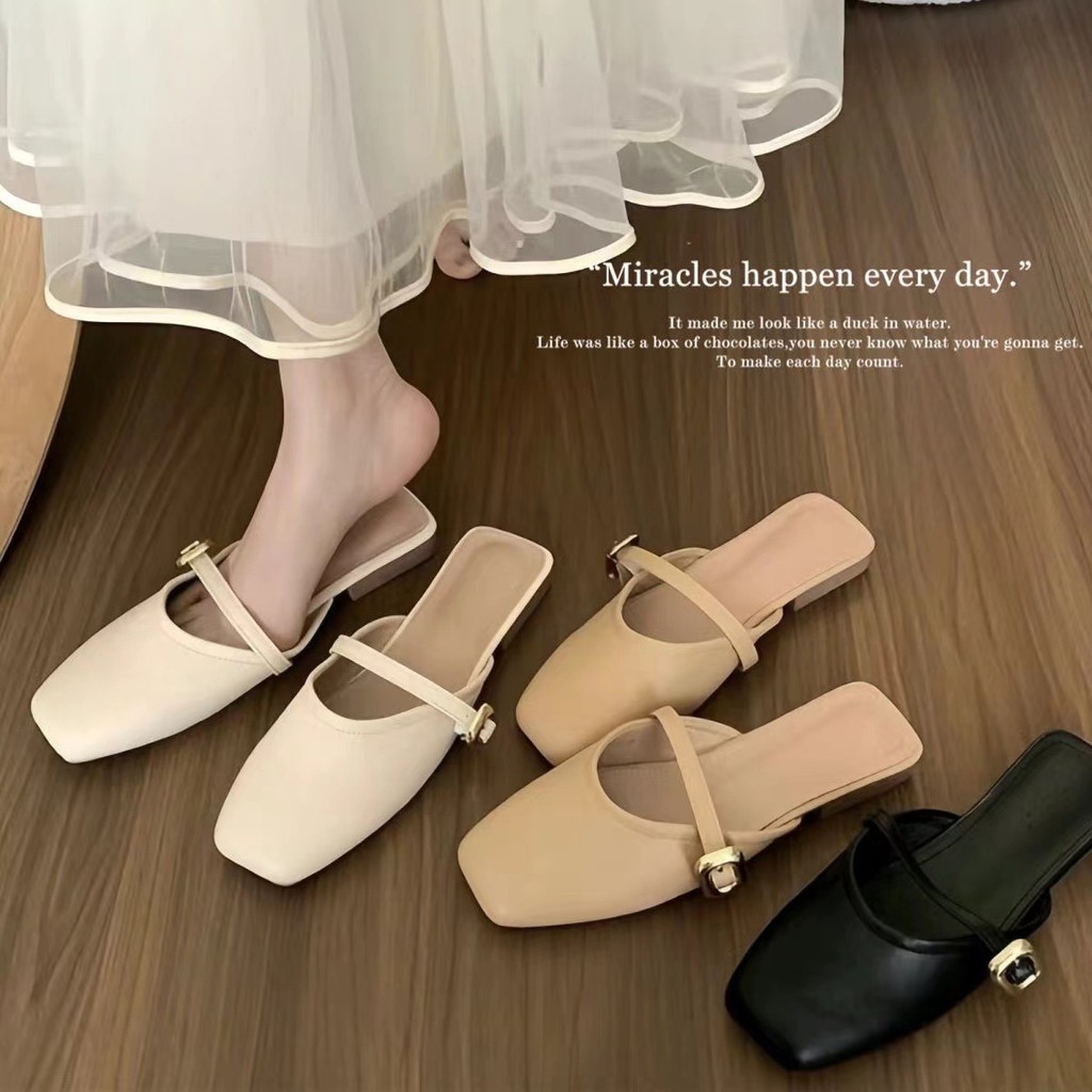 Half Shoes For Women Korean Closed Toe Flat Shoes For Women Casual ...