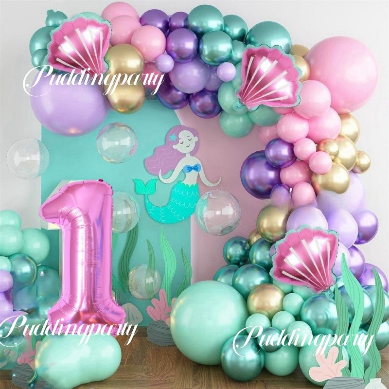 Mermaid Balloon Set Pink 1-9th Numbers Shells Foil Balloons for Mermaid ...