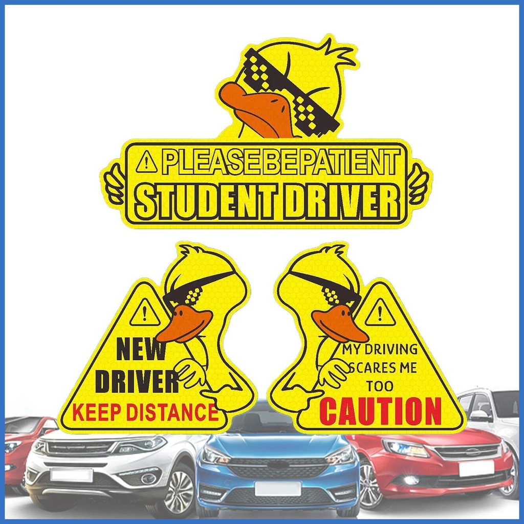 Student Driver Magnet Bumper Sticker Safety 3 Pieces Cute Duck Warning ...