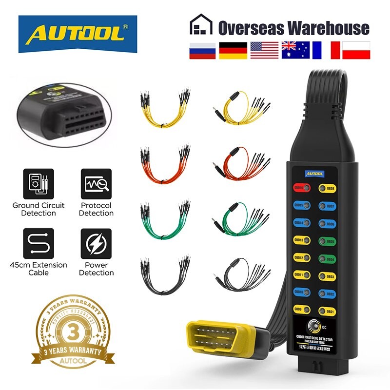 AUTOOL OBD 2 Automotive Diagnostic Protocol Detector & Break Out Box ...