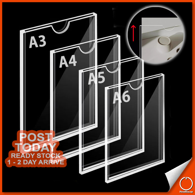 QUICK SWAP A3/A4/A5/A6 Clear Acrylic Wall Display Frame Slot Pocket ...