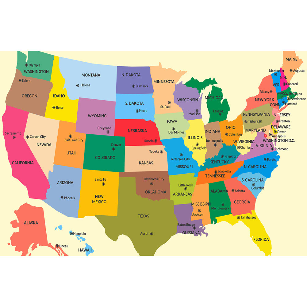 No Frame,Map of The United States-Administrative Map,for Classroom ...