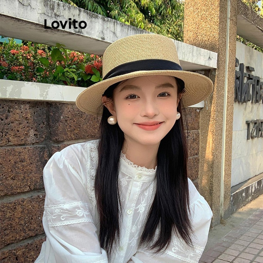 Lovito Women Vintage Hat Plain Bow Colorblock Hat LFA38195 | Shopee ...